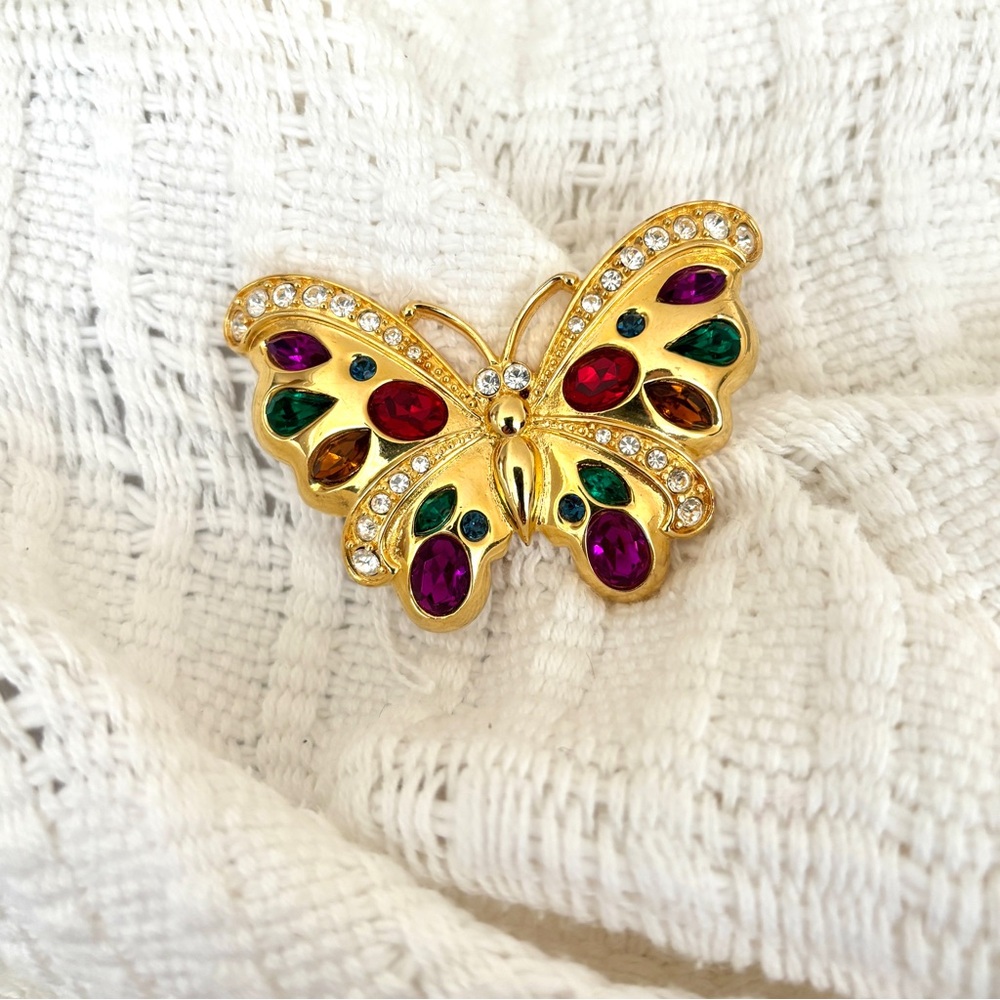 Vintage Alana Stewart Gold Butterfly Brooch Pin With … - Gem